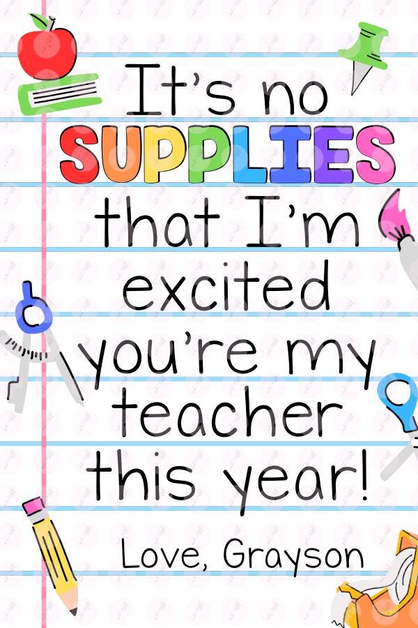 Teacher School Supplies Gift Tag | Teacher Gift Tag | I’m Excited You ...