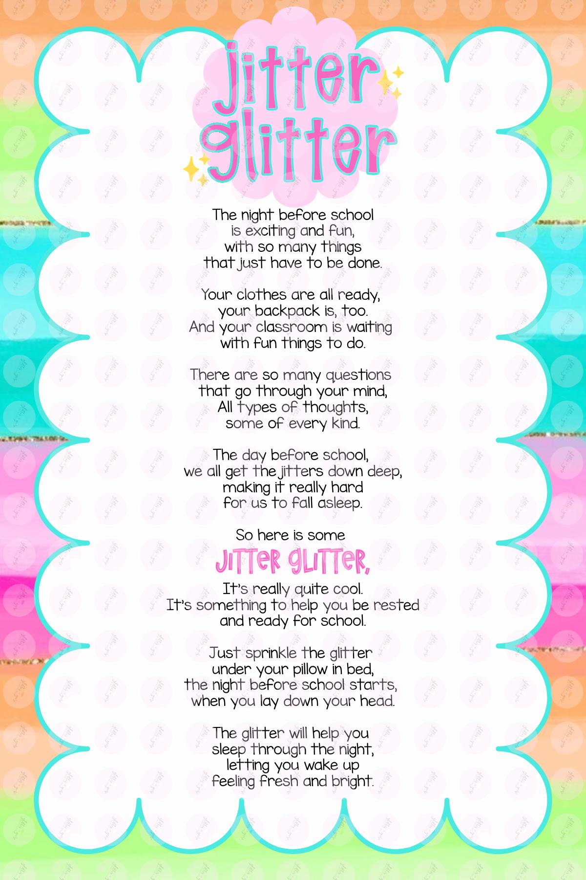 Jitter Glitter First Day Poem: Back to School Gift Tag (digital ...