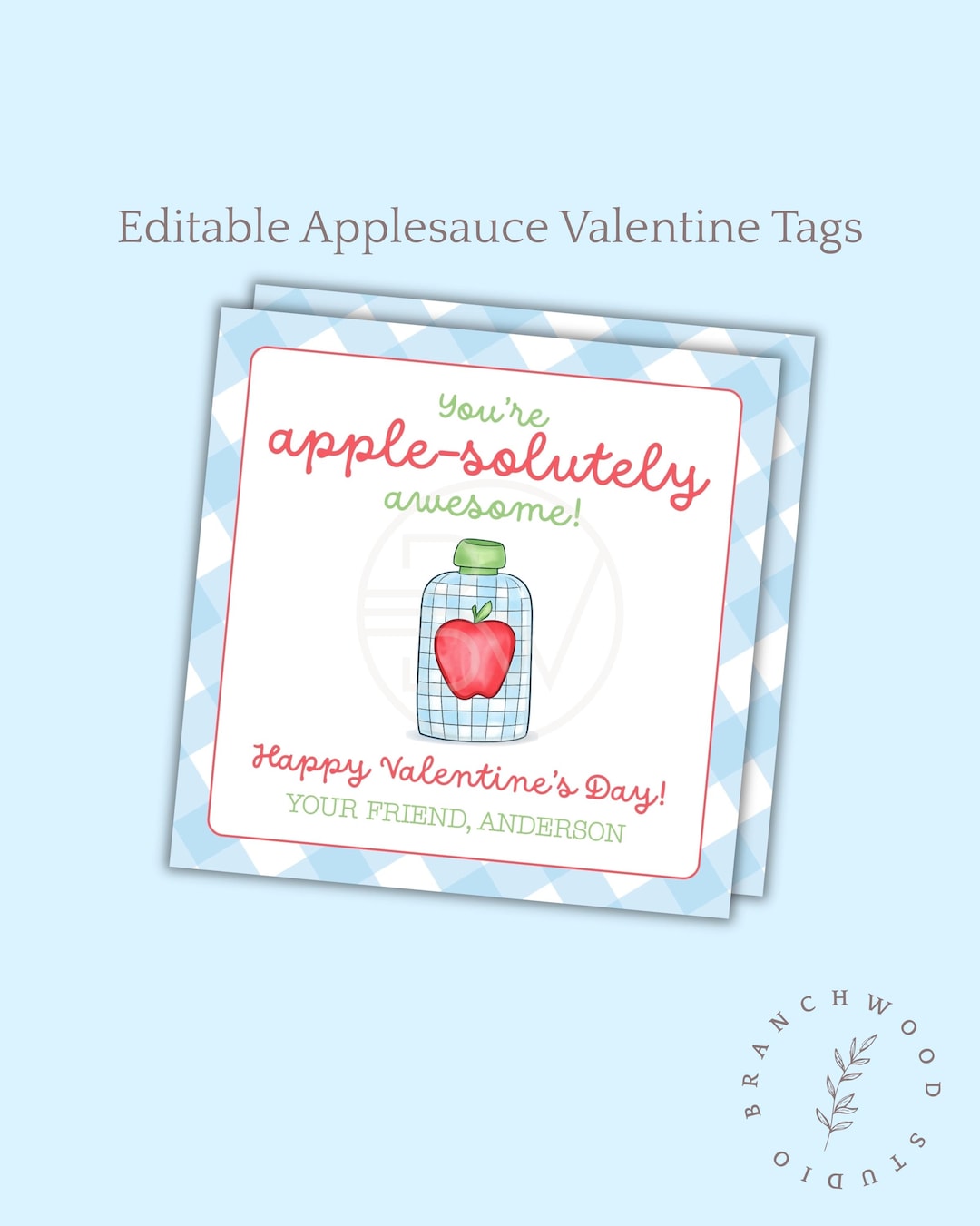 Editable Applesauce Valentine Tags | Printable Class Valentines | Apple ...