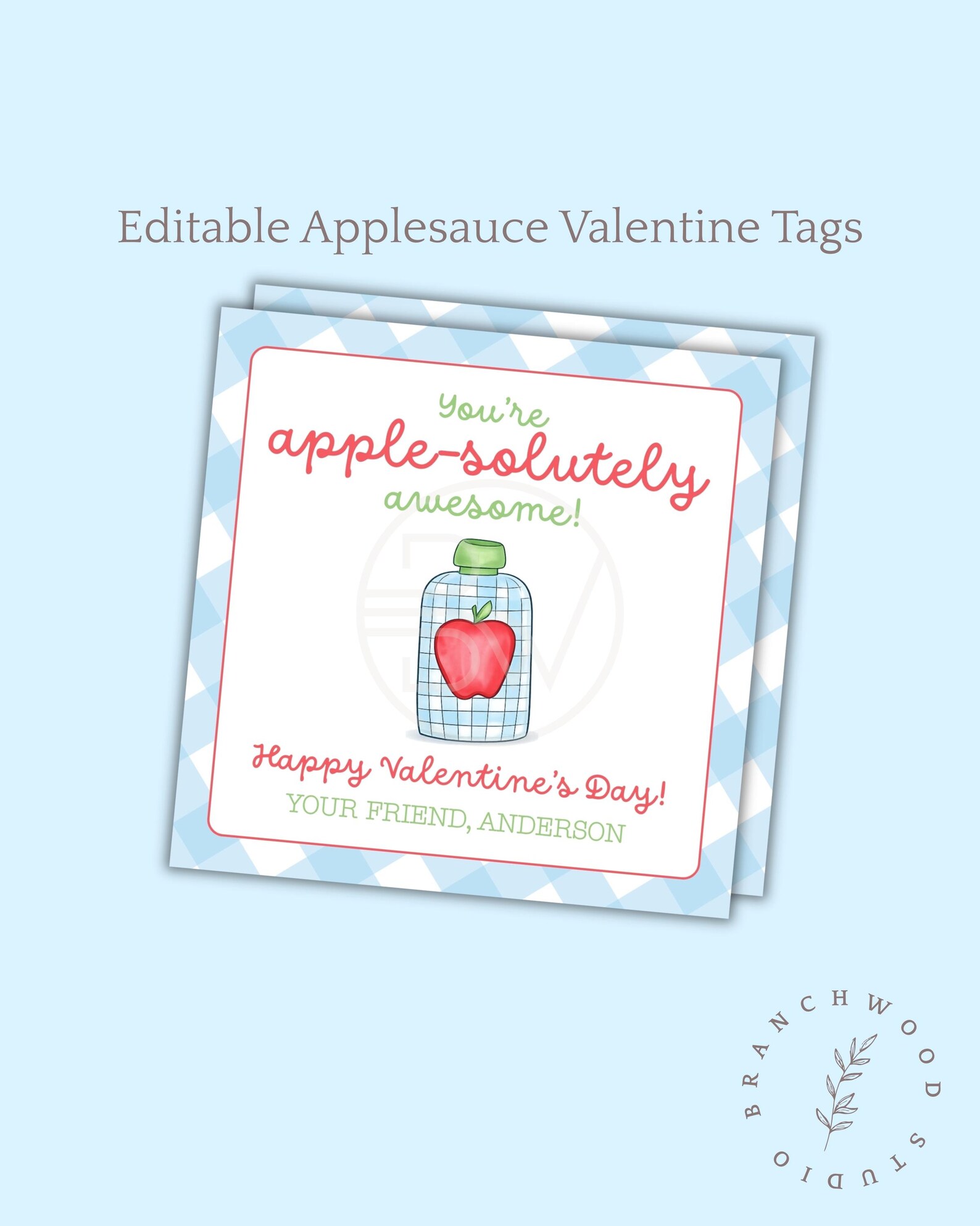 Editable Applesauce Valentine Tags | Printable Class Valentines | Apple ...