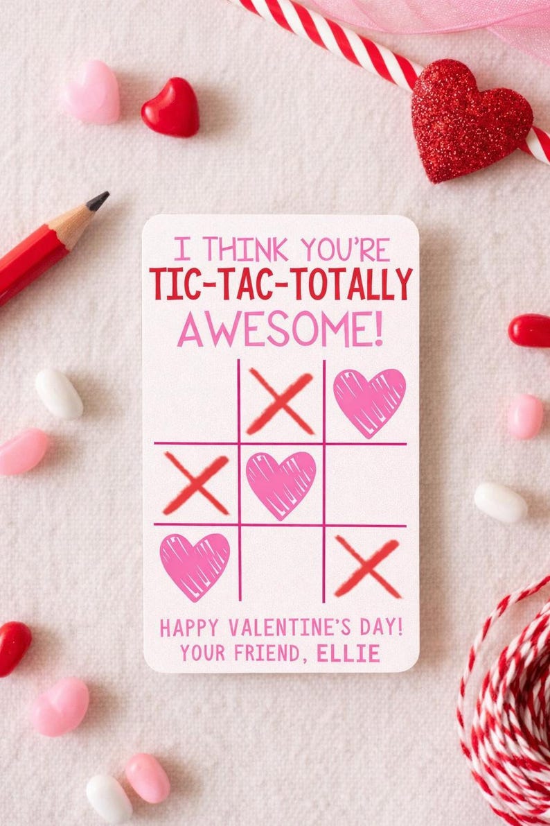 Editable Tic Tac Toe Valentine Tag | 2x3 Printable Classroom Valentine ...