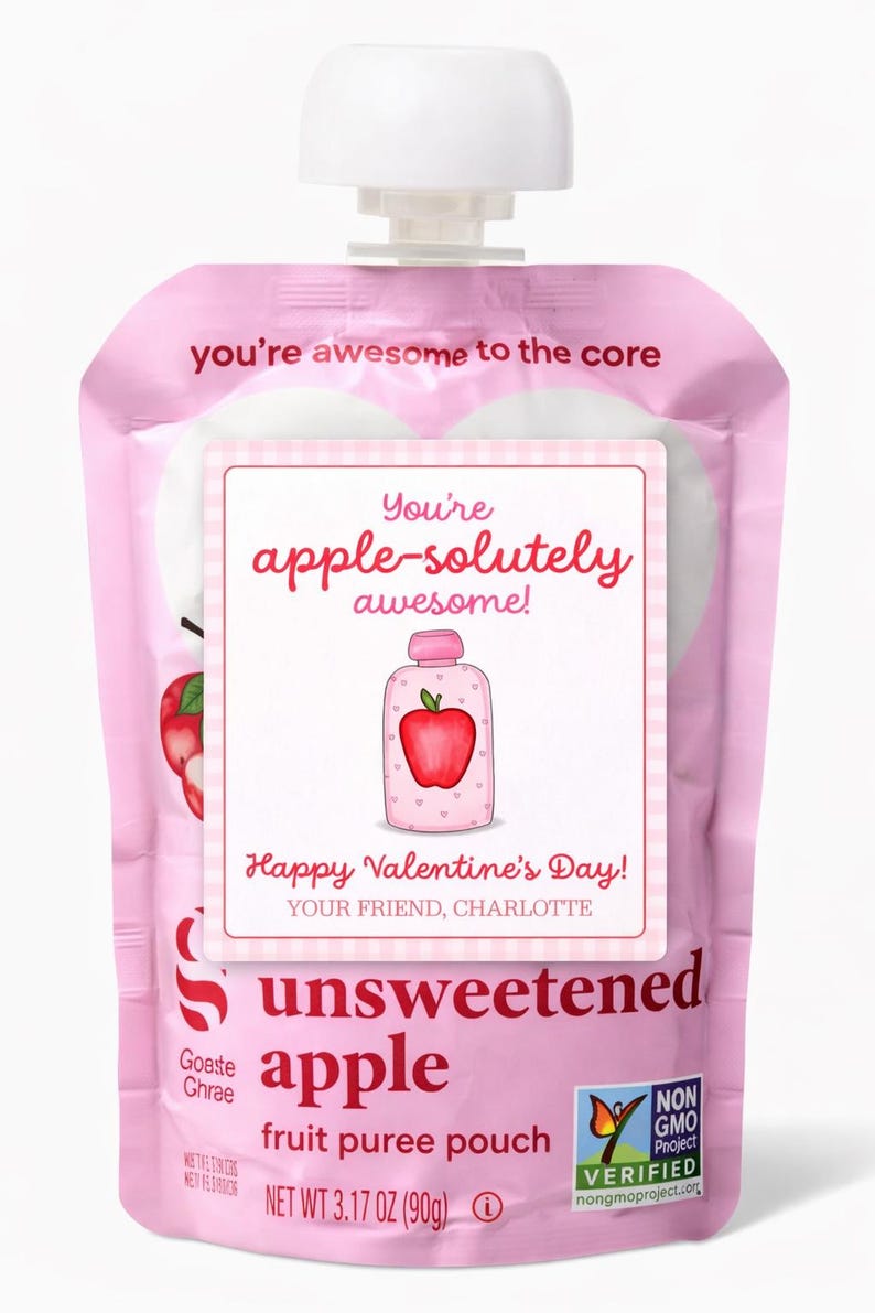 Editable Applesauce Valentine Tags | Printable Class Valentines | Apple ...