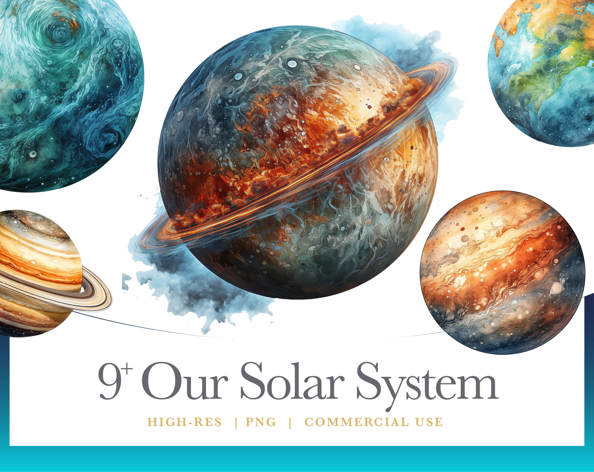 Watercolor Solar System Clipart, Milky Way Galaxy, Digital Graphics for ...