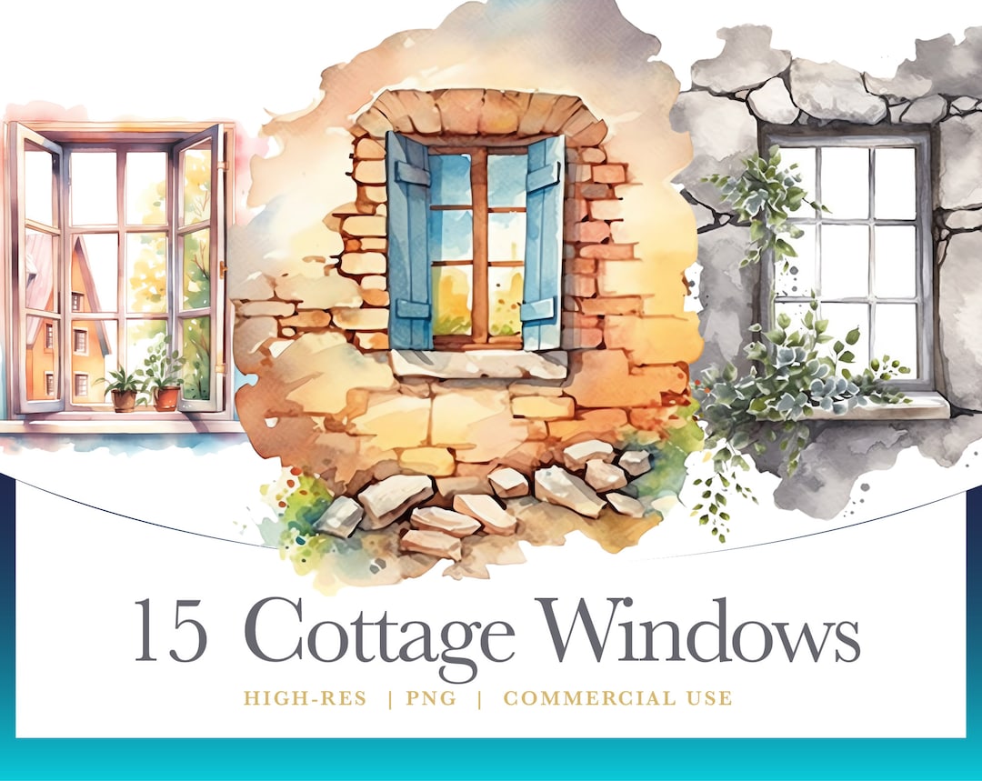 Watercolor Cottage Window Clipart, Window Clipart, Digital Graphics for ...