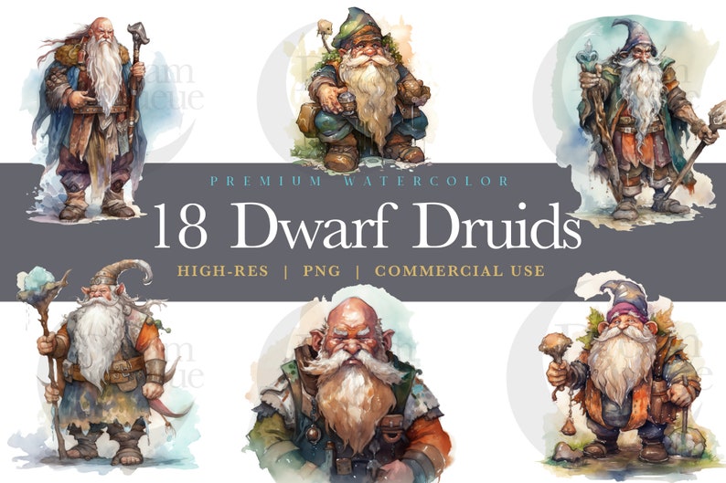 Watercolor Dwarf Druids Clipart, Magic Fantasy, Digital Graphics for ...
