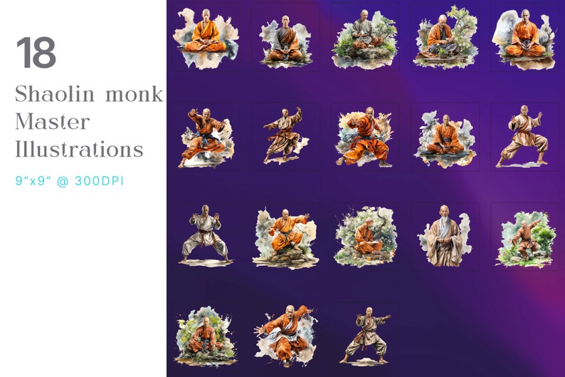 Watercolor Kung Fu Clipart, Martial Arts Clipart, Digital Graphics for ...