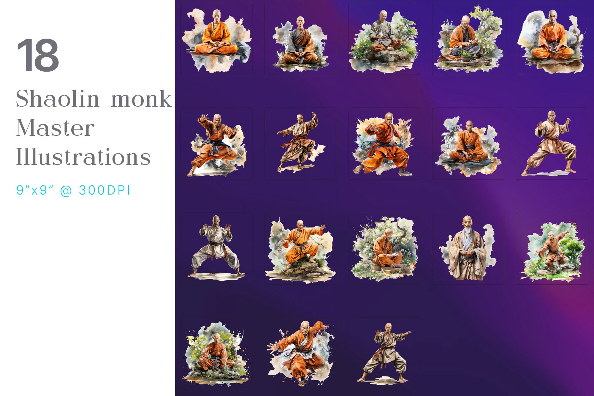 Watercolor Kung Fu Clipart, Martial Arts Clipart, Digital Graphics for ...