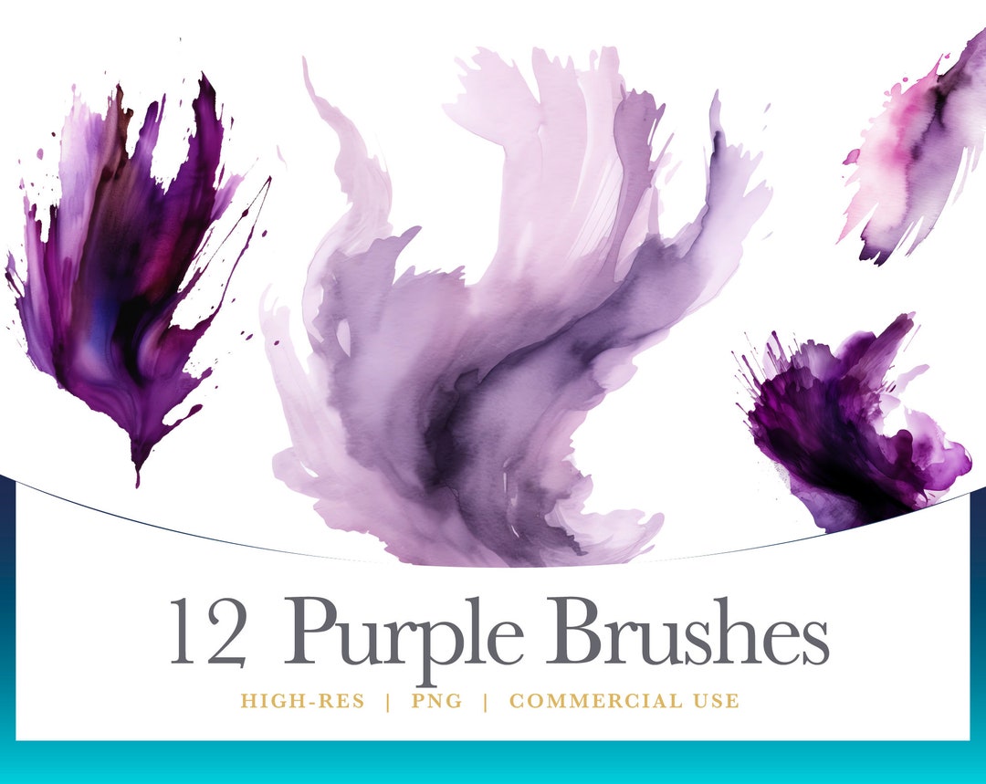 Purple Watercolor Brush Stroke Clip Art: PNG Graphics (digital Download ...