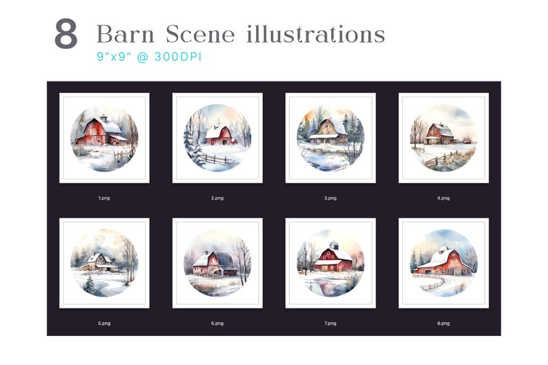 Rustic Watercolor Barn Clipart, Winter Barn Portraits, Digital Graphics ...