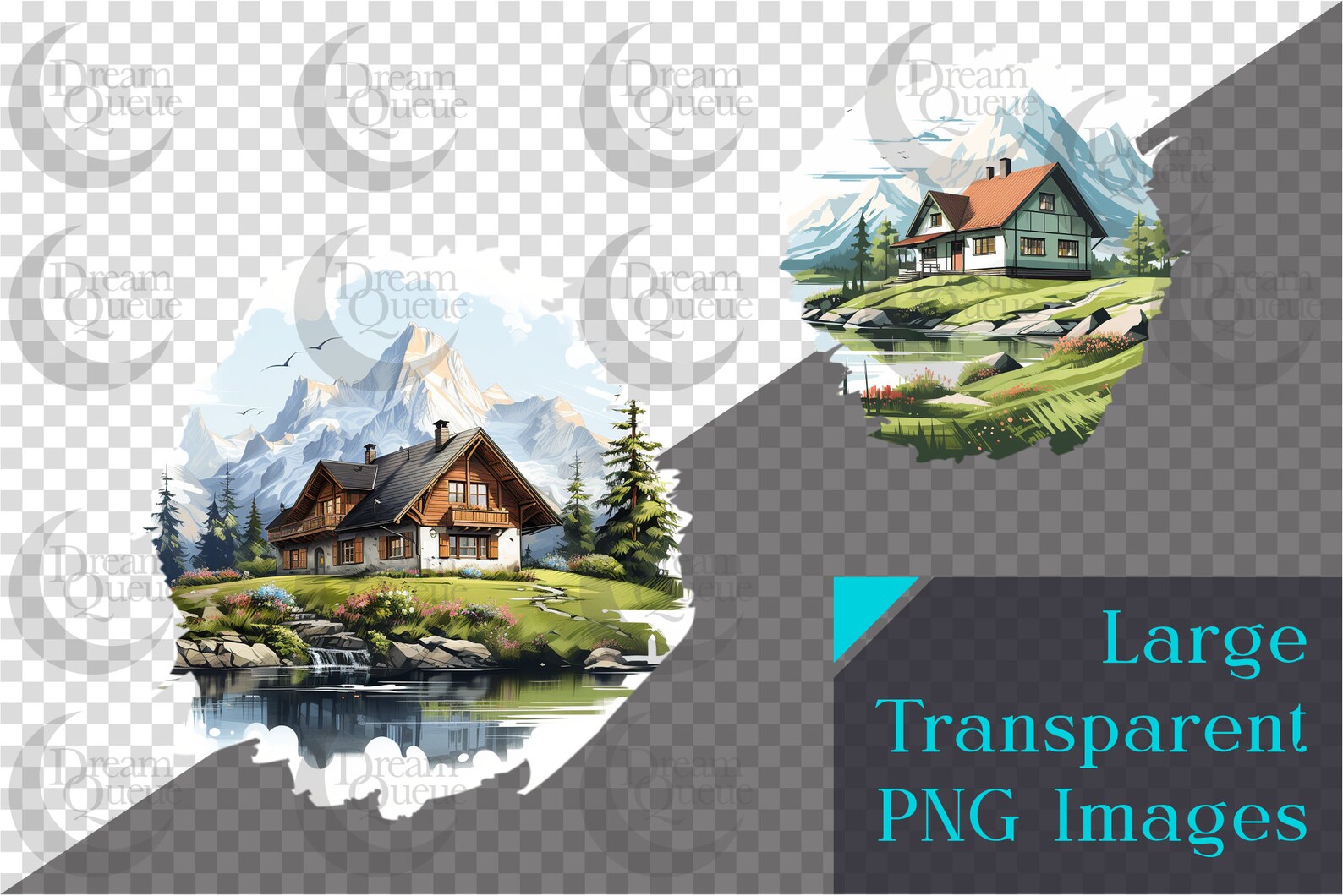 Rustic Watercolor Cabin Clipart, Swiss Chalet, Digital Graphics for ...