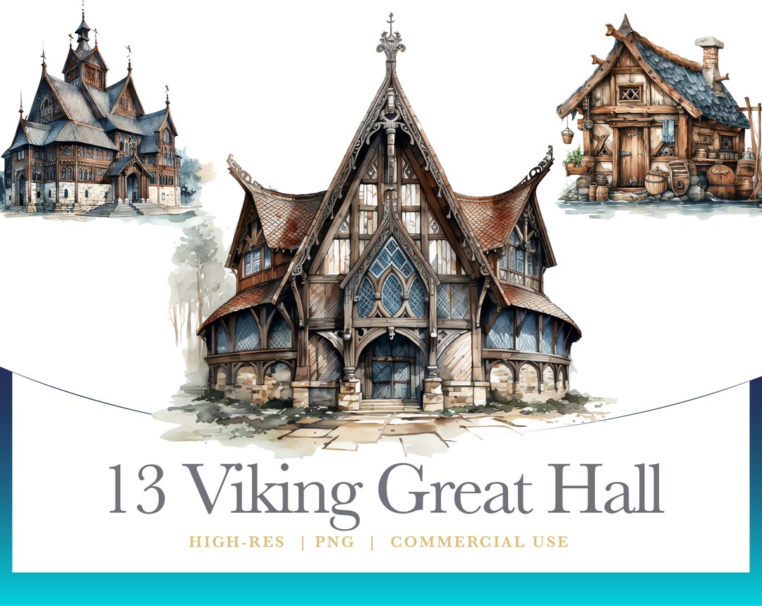 Watercolor Viking Great Hall Clipart, Commercial Use (digital Download ...