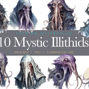 Fantasy Watercolor Illithid Clipart, Digital Graphics for Commercial ...