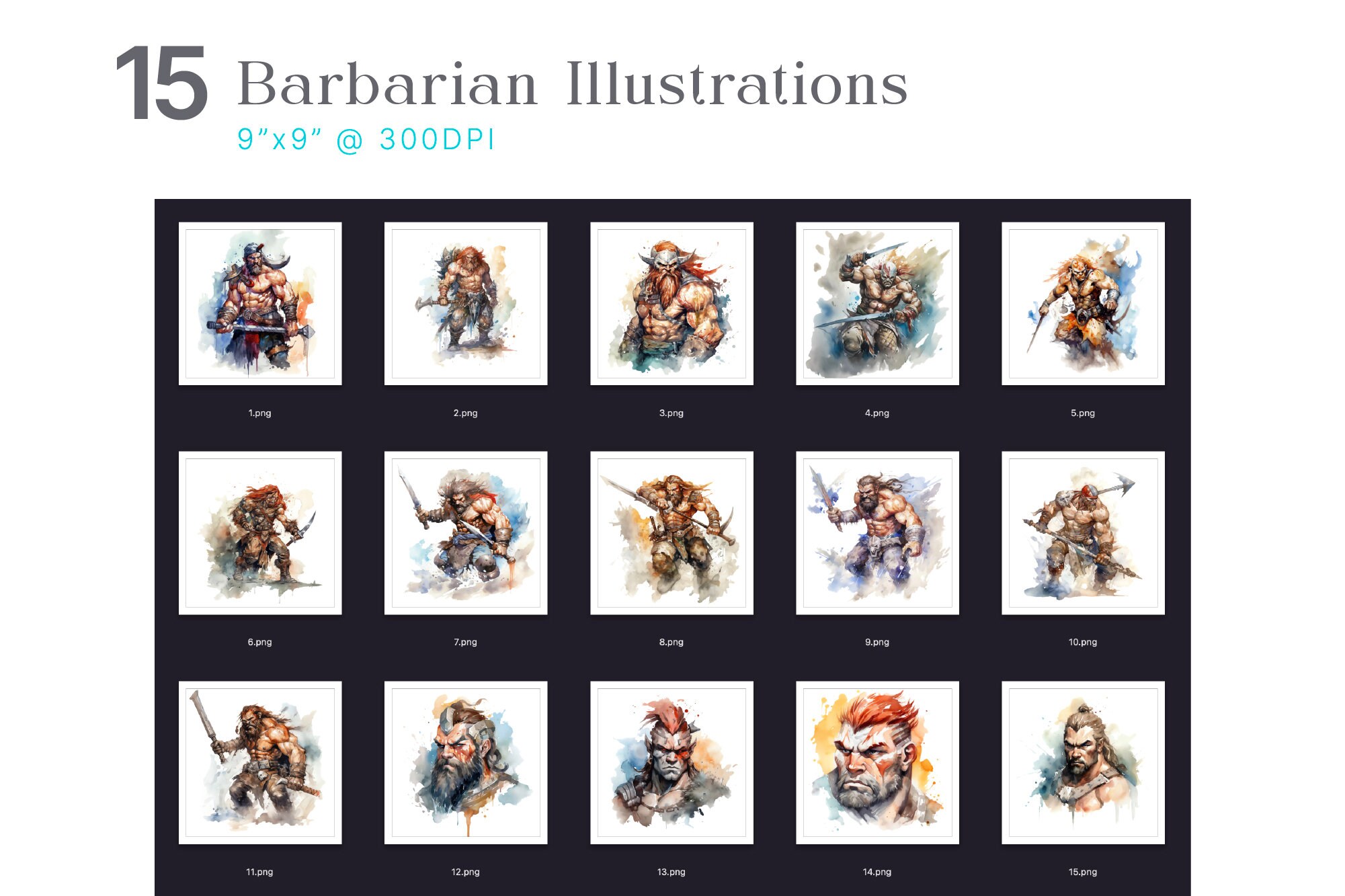 Watercolor Barbarian Clipart, Warrior Character, Digital Graphics for ...