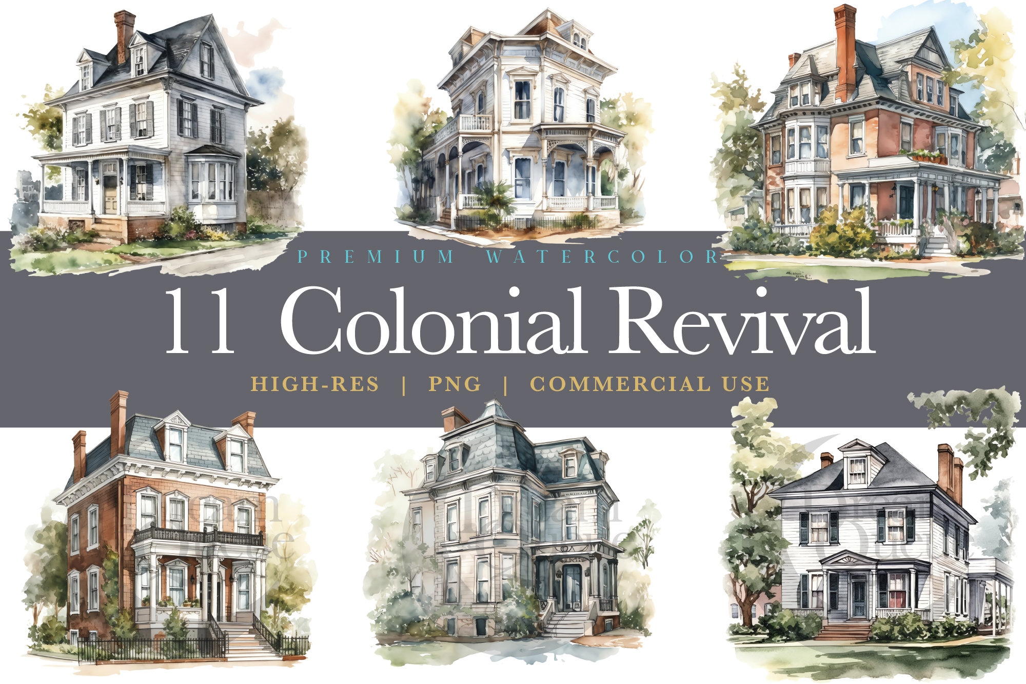 Colonial Watercolor Home Clipart, New Orleans Digital Graphics for ...
