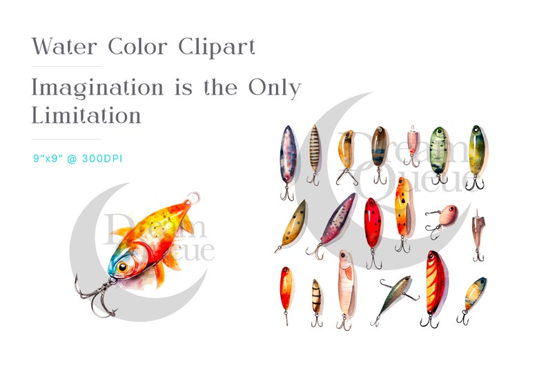 Fishing Lure Watercolor Clipart, Digital Graphics for Commercial Use ...