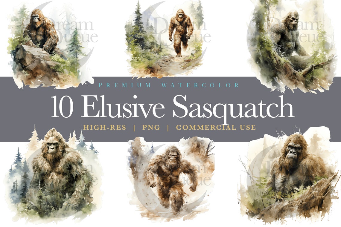 Watercolor Sasquatch Clipart, Bigfoot Clipart, Digital Graphics for ...