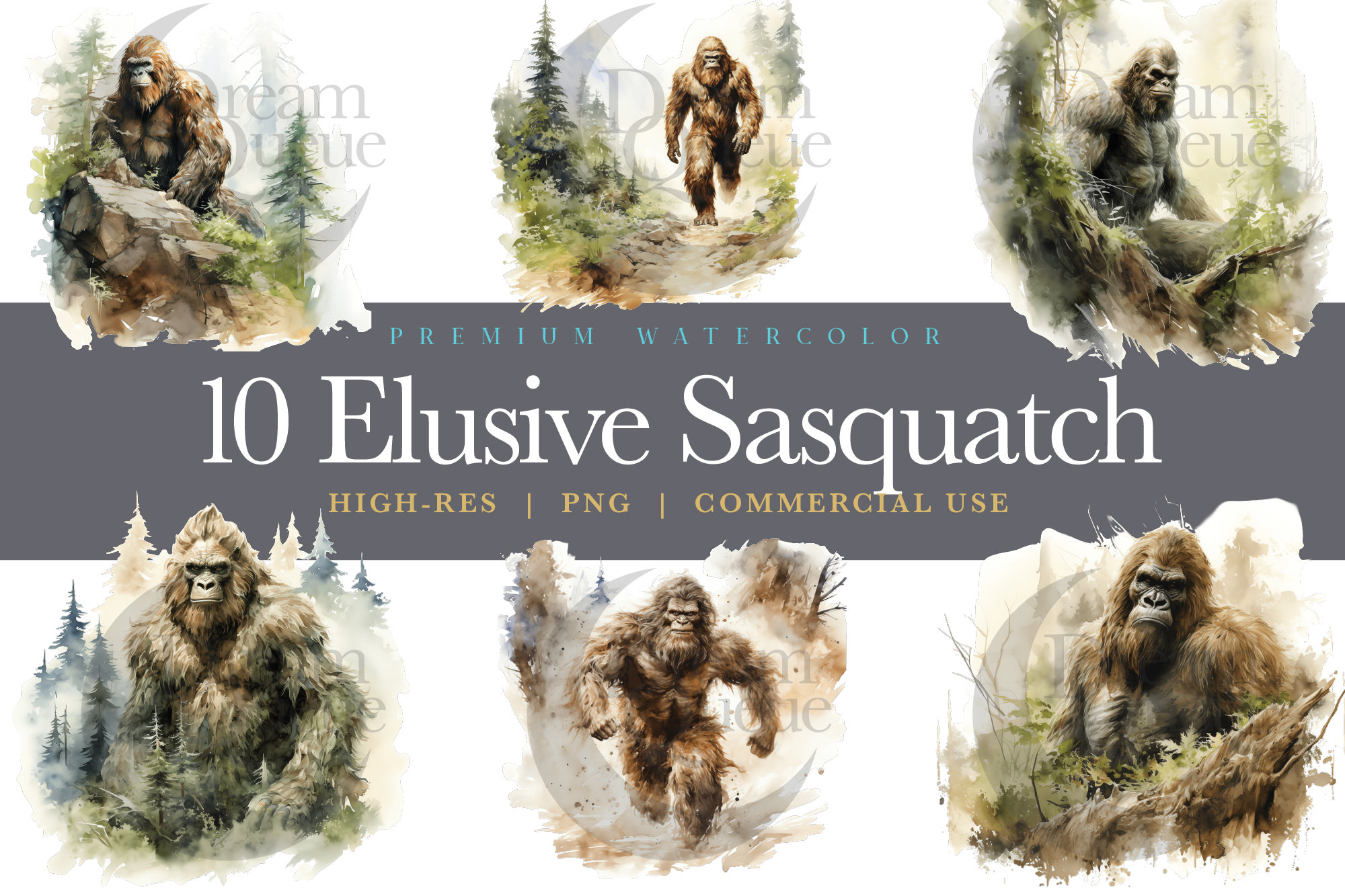 Watercolor Sasquatch Clipart, Bigfoot Clipart, Digital Graphics for ...