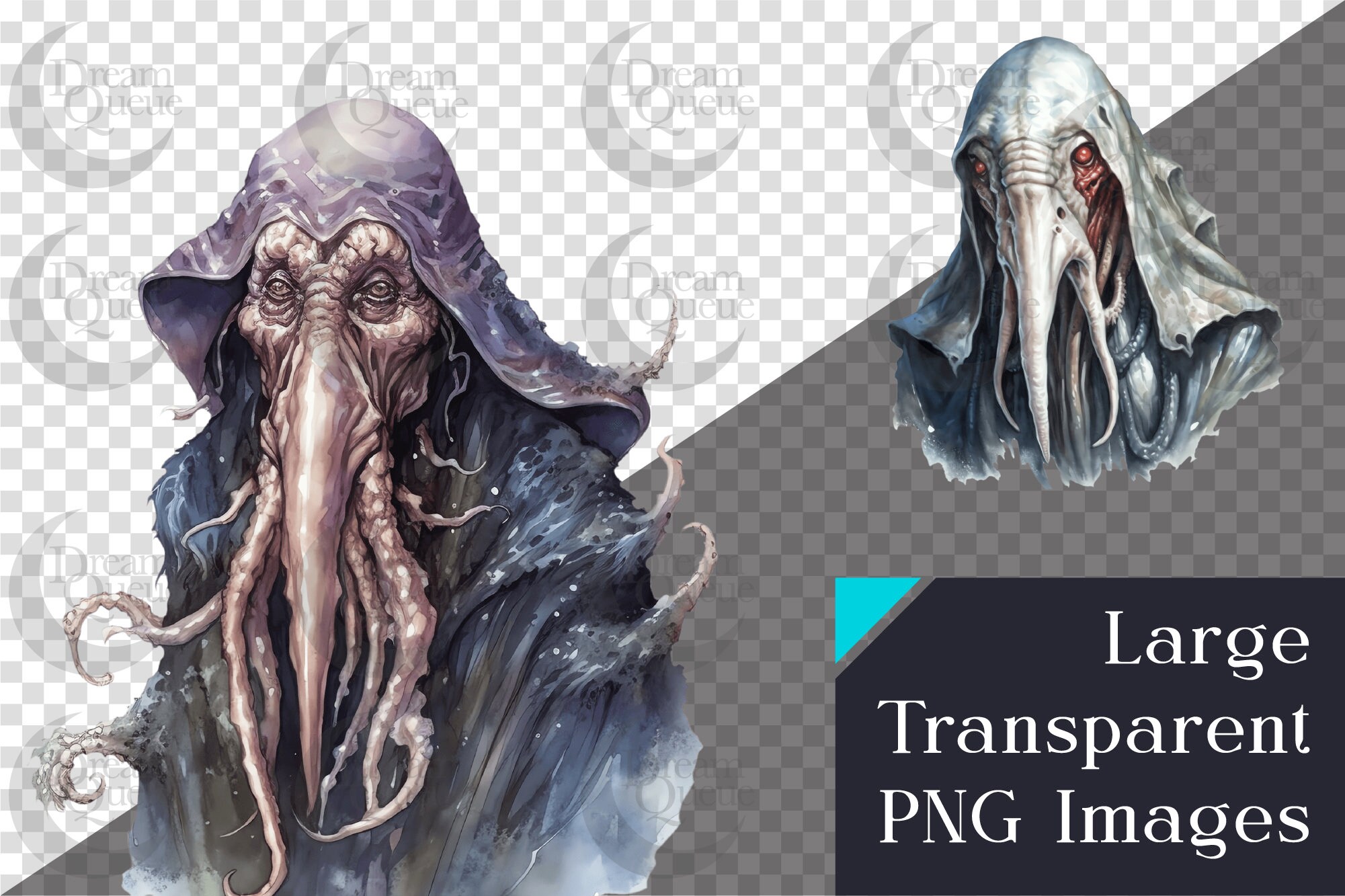 Fantasy Watercolor Illithid Clipart, Digital Graphics for Commercial ...