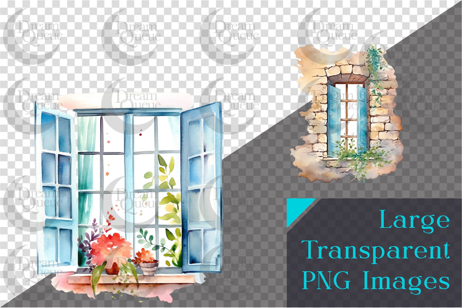 Watercolor Cottage Window Clipart: 15 PNG Graphics (digital Download ...
