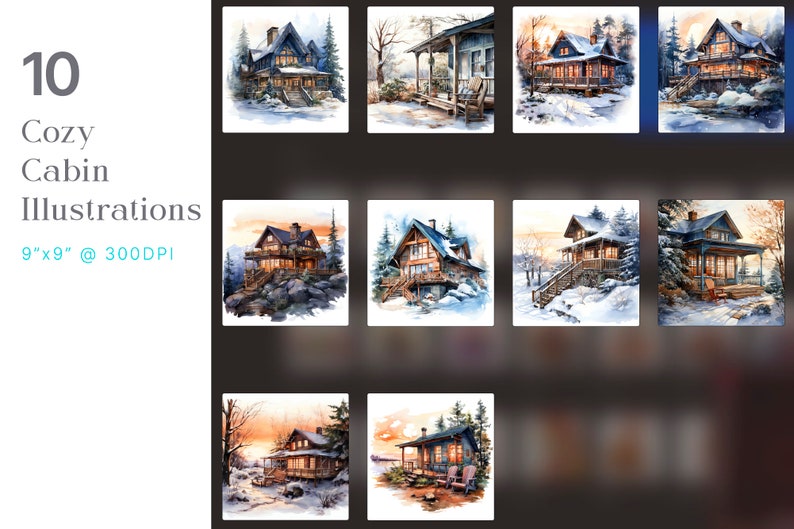 Watercolor Winter Cabin Clipart, Cozy Cabin Portraits, Digital Graphics ...
