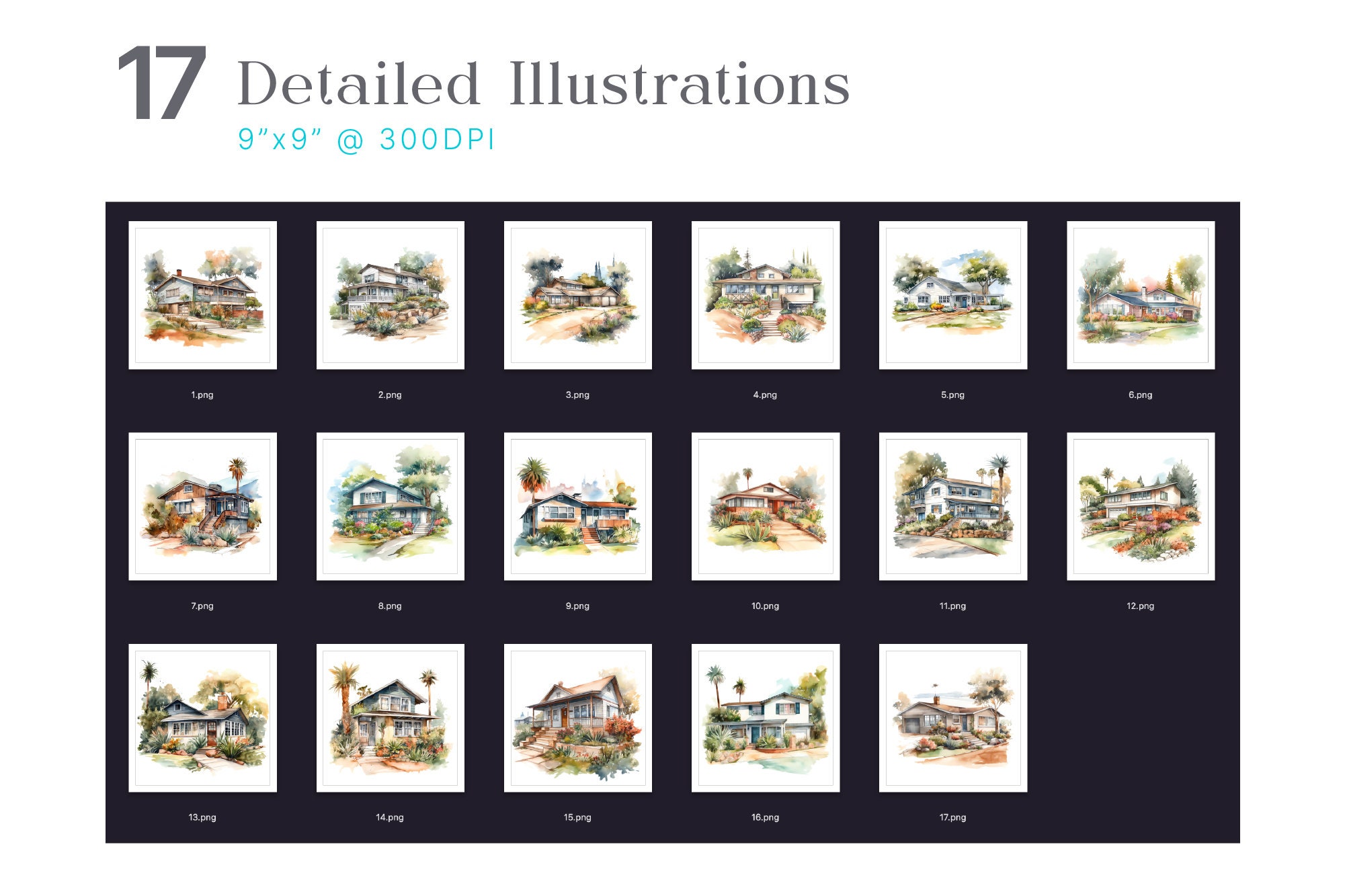 Watercolor Ranch Home Clipart, Suburb Home Digital Graphics for ...