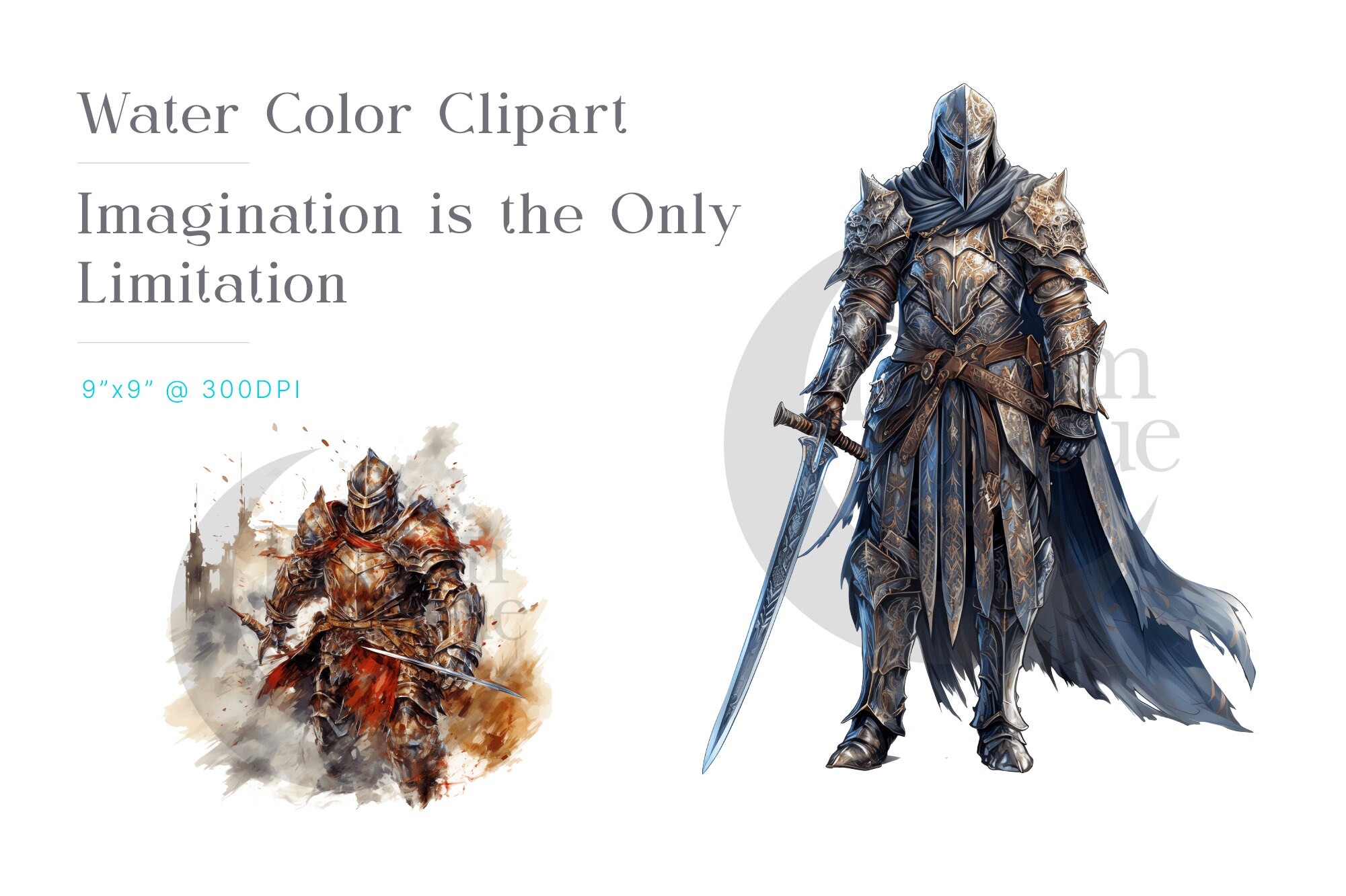 Watercolor Armored Knights Clipart, Medieval Knight, Digital Graphics ...