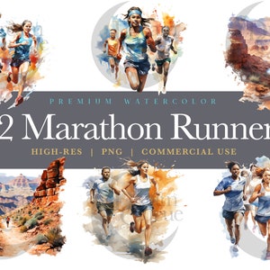 Watercolor Running, Marathon Clipart, Digital Graphics for Commercial ...