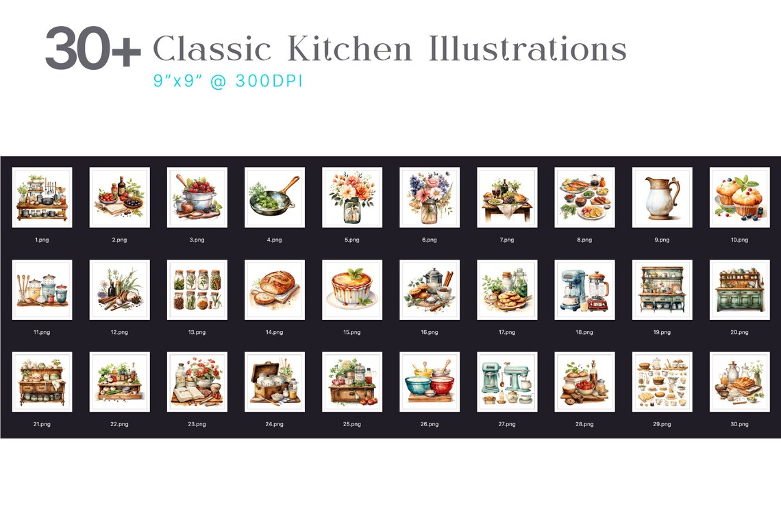 Cute Farmhouse Kitchen Watercolor Clipart Digital Graphics - Etsy