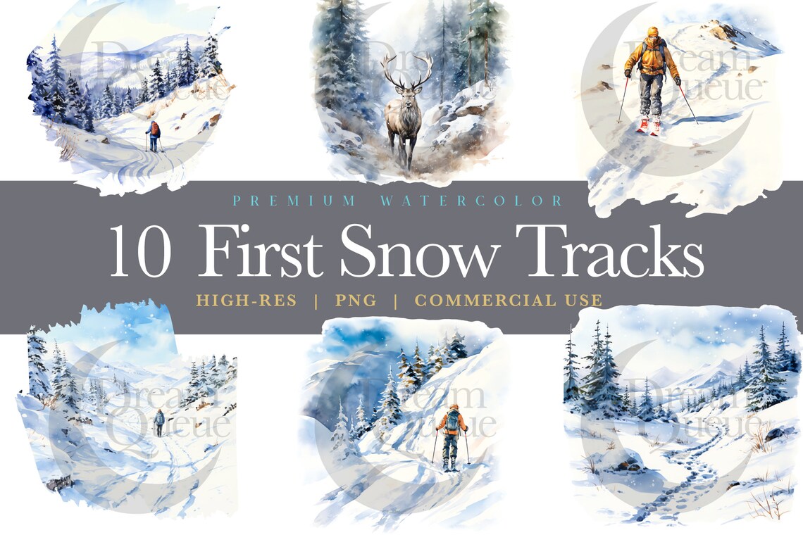 Watercolor Snow Shoeing Clipart, Skiing Clipart, Digital Graphics for ...