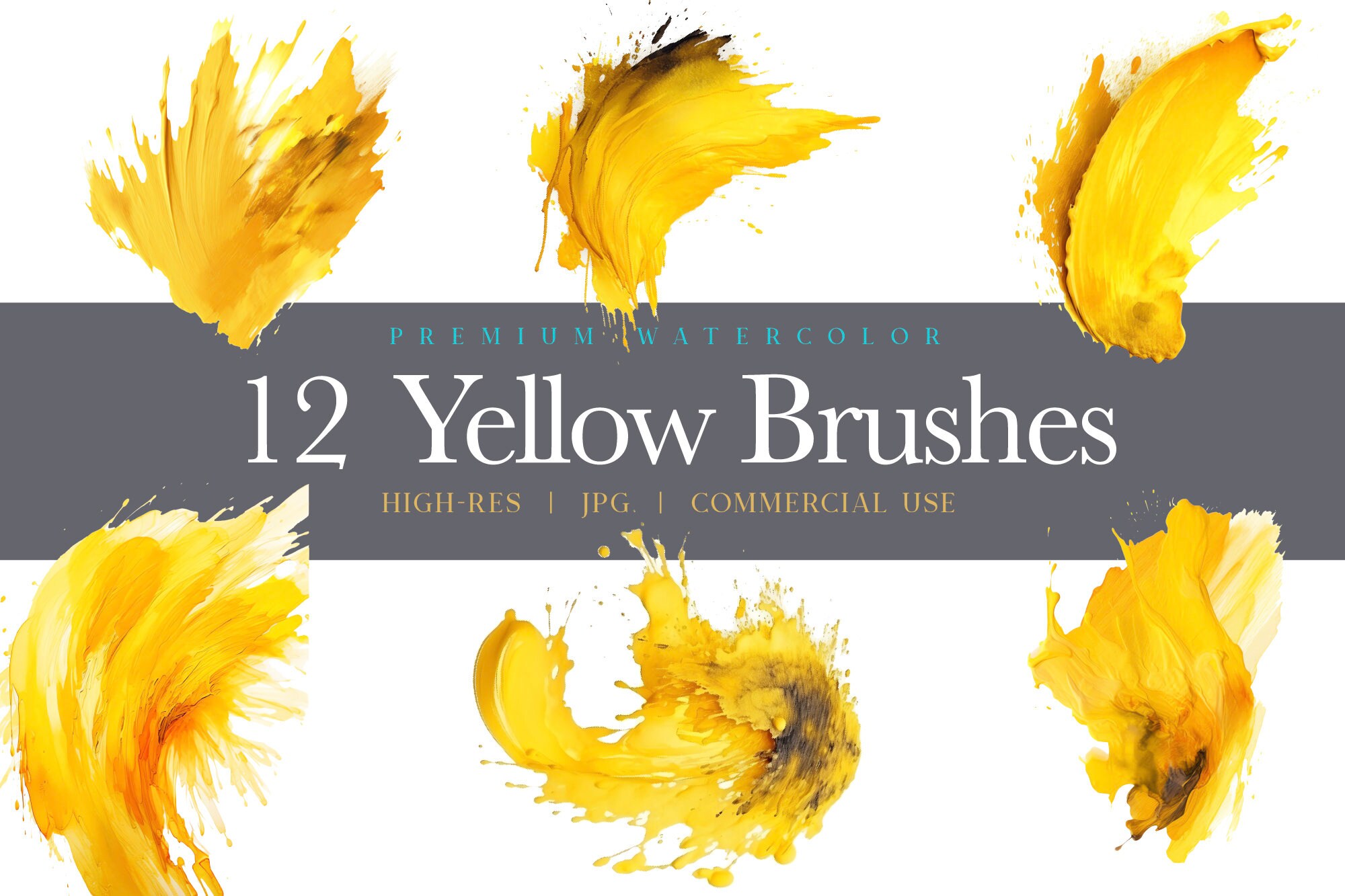 Watercolor Brush Stroke Clip Art, Ink Texture, Yellow Clipart, Digital ...