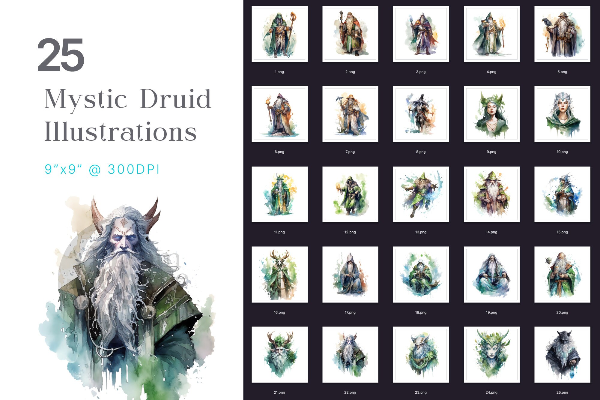 Watercolor Druid Clipart, Earth Wizard, Digital Graphics for Commercial ...