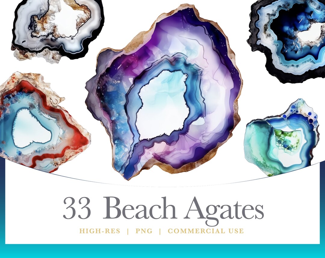 Watercolor Beach Agate Clipart, Digital Graphics for Commercial Use ...