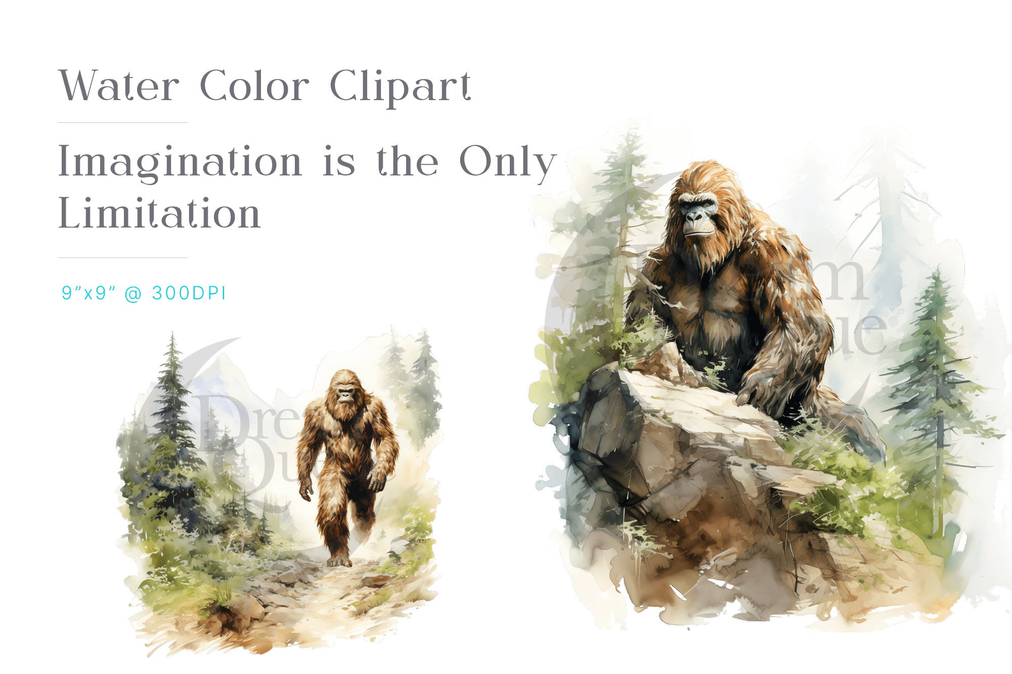 Watercolor Sasquatch Clipart, Bigfoot Clipart, Digital Graphics for ...
