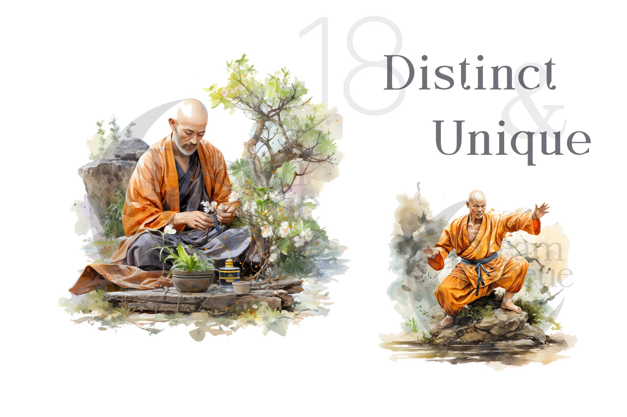 Watercolor Kung Fu Clipart, Martial Arts Clipart, Digital Graphics for ...