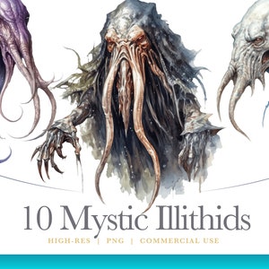 Fantasy Watercolor Illithid Clipart, Digital Graphics for Commercial ...