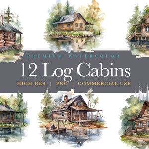 Watercolor Log Cabin Clipart, Digital Graphics for Commercial Use Instant Download - Etsy