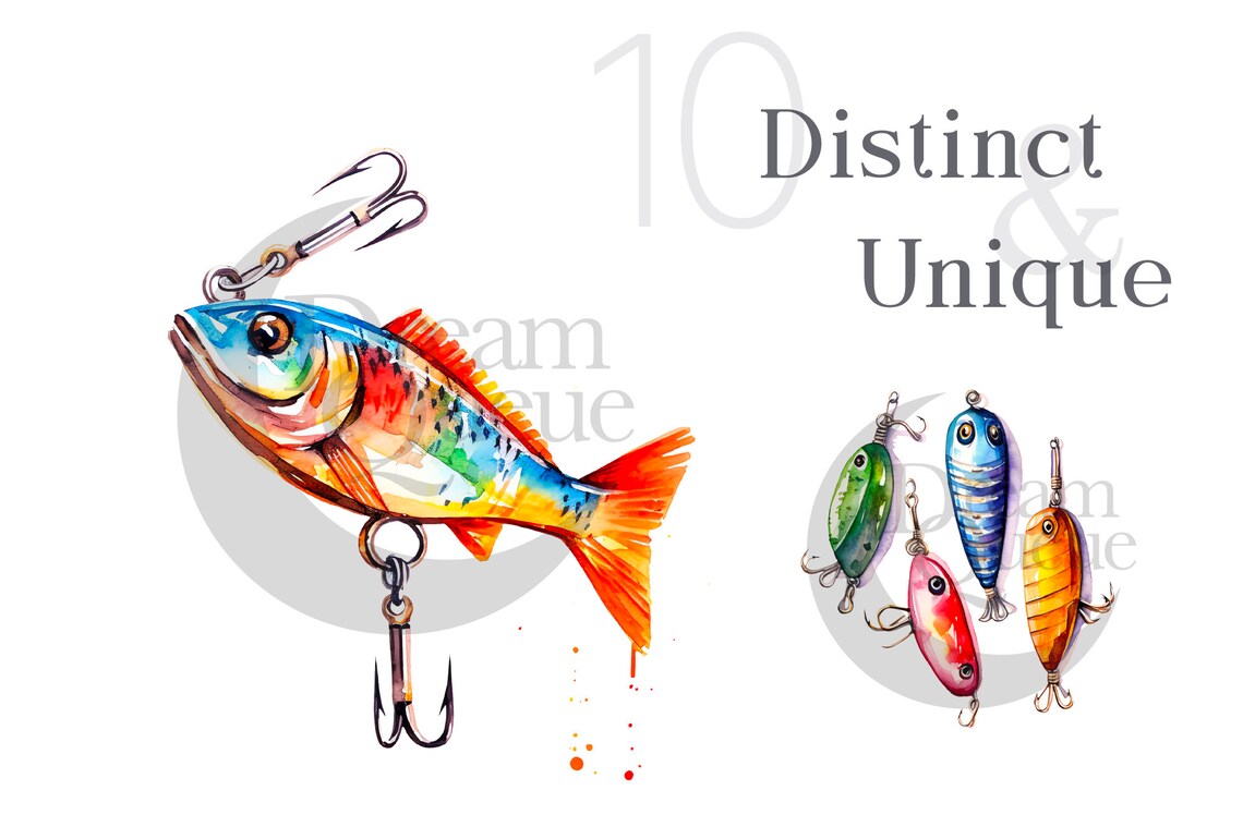 Fishing Lure Watercolor Clipart, Digital Graphics for Commercial Use ...