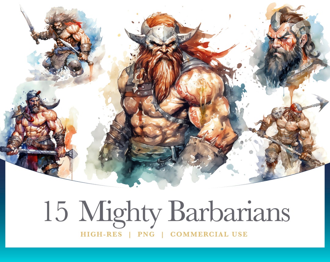 Watercolor Barbarian Clipart, Warrior Character, Digital Graphics for ...