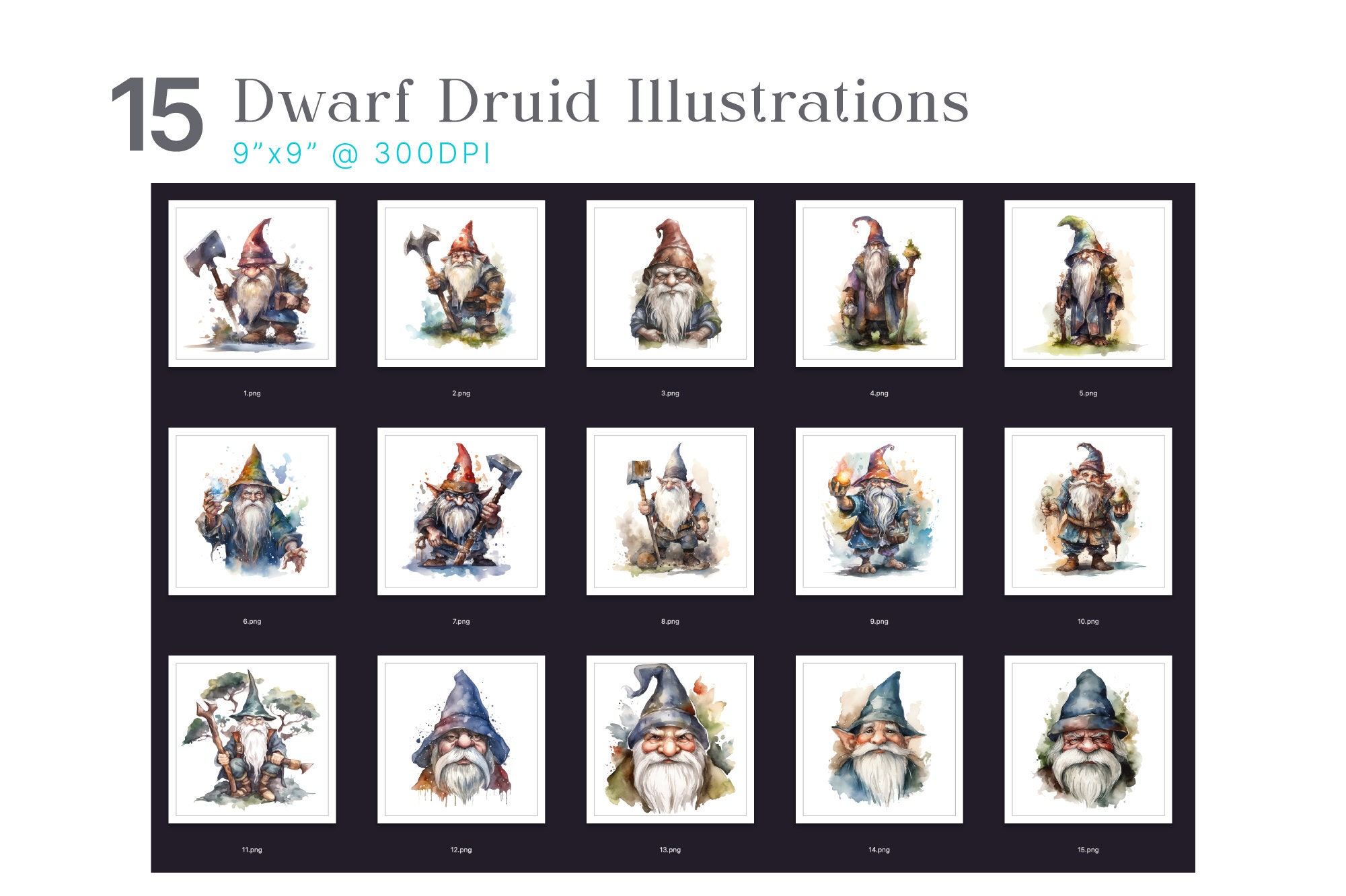 Watercolor Gnome Clipart, Grumpy Gnome Fantasy, Digital Graphics for ...
