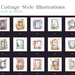 Watercolor Cottage Window Clipart: 15 PNG Graphics (digital Download ...