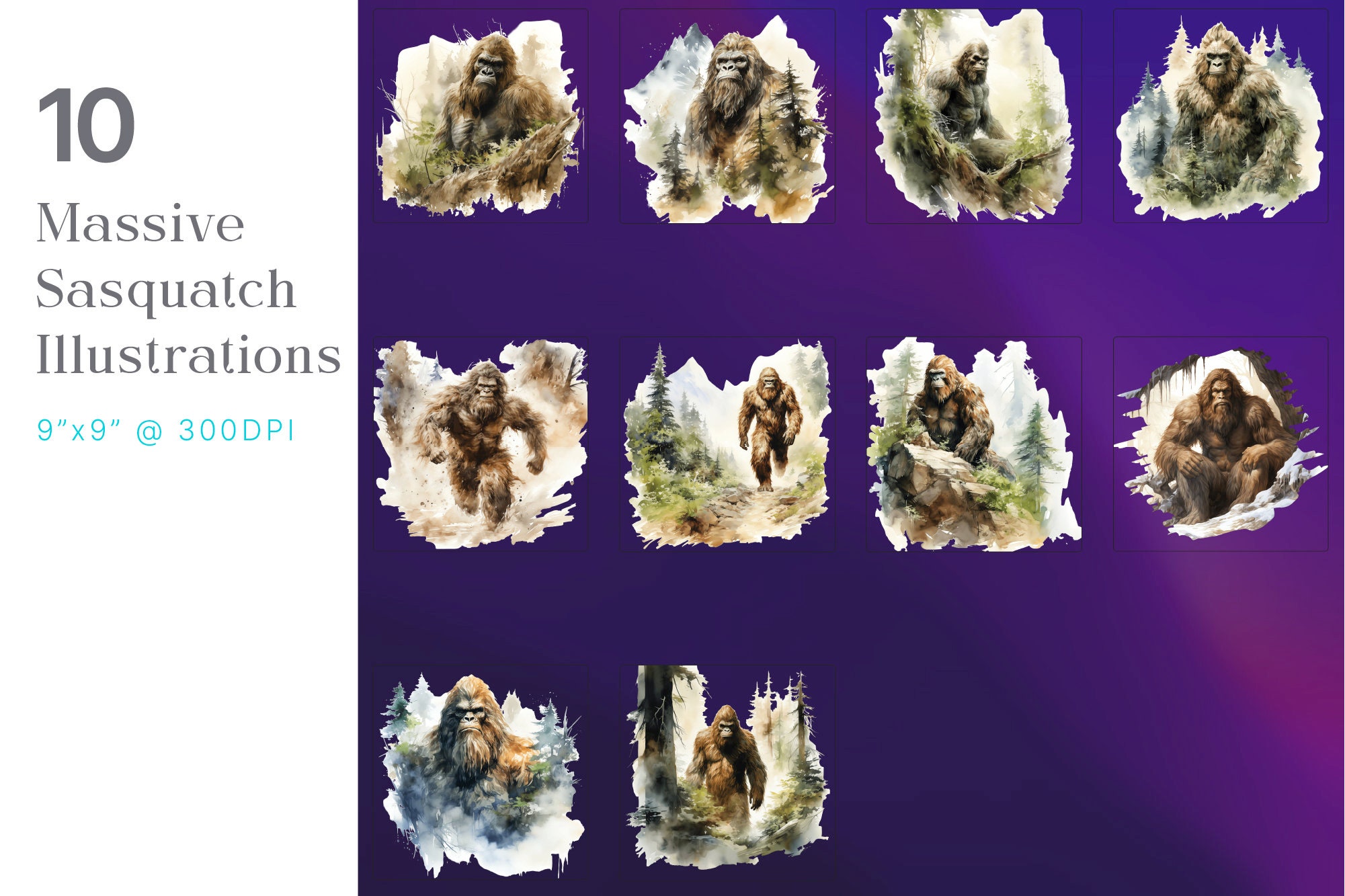 Watercolor Sasquatch Clipart, Bigfoot Clipart, Digital Graphics for ...