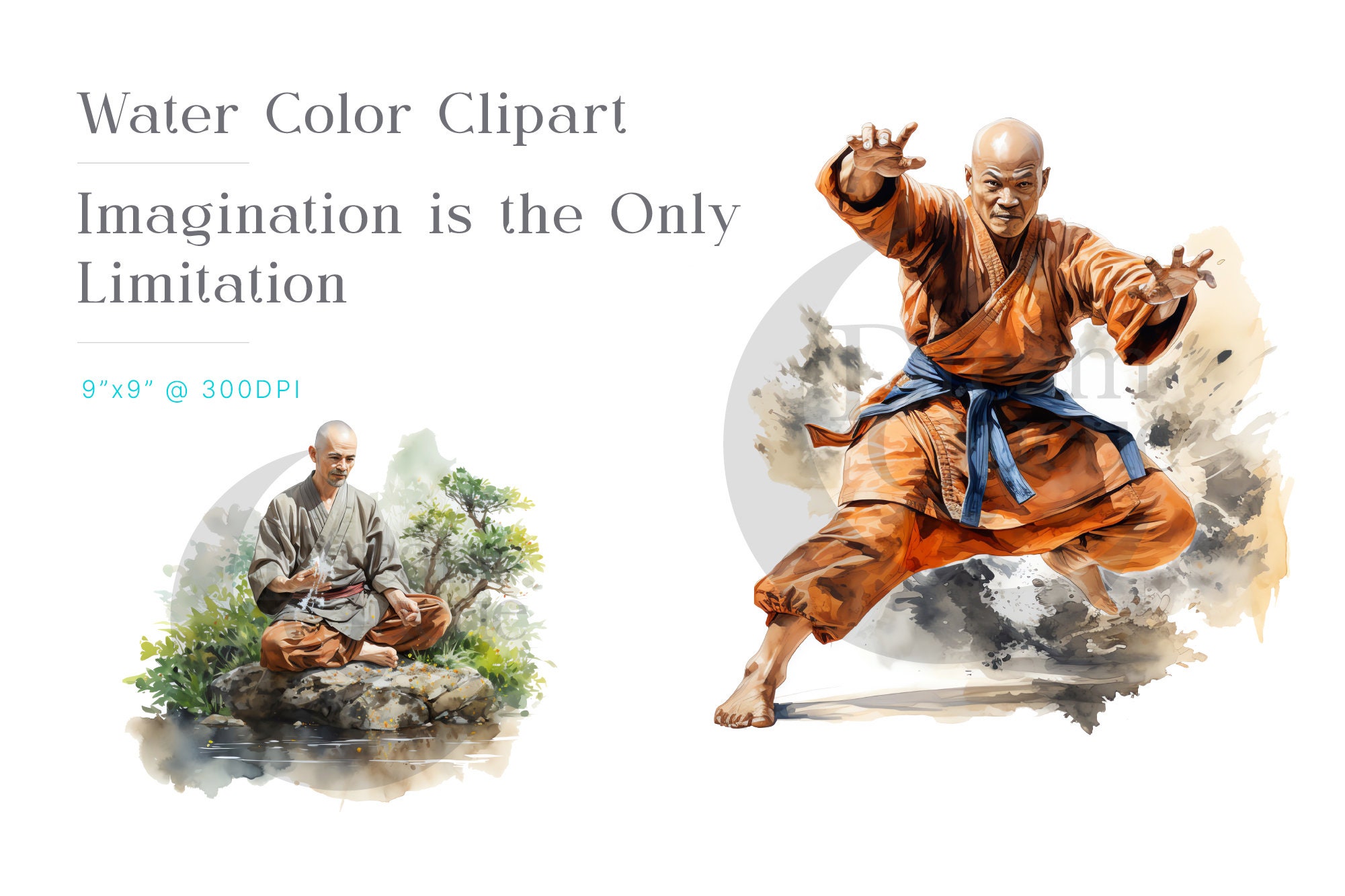 Watercolor Kung Fu Clipart, Martial Arts Clipart, Digital Graphics for ...
