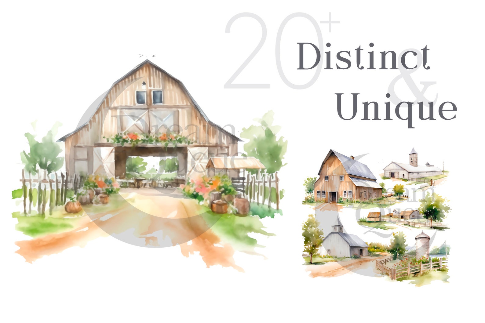 Farmhouse Watercolor Barn Clipart, Farm House Wedding, Digital Graphics ...