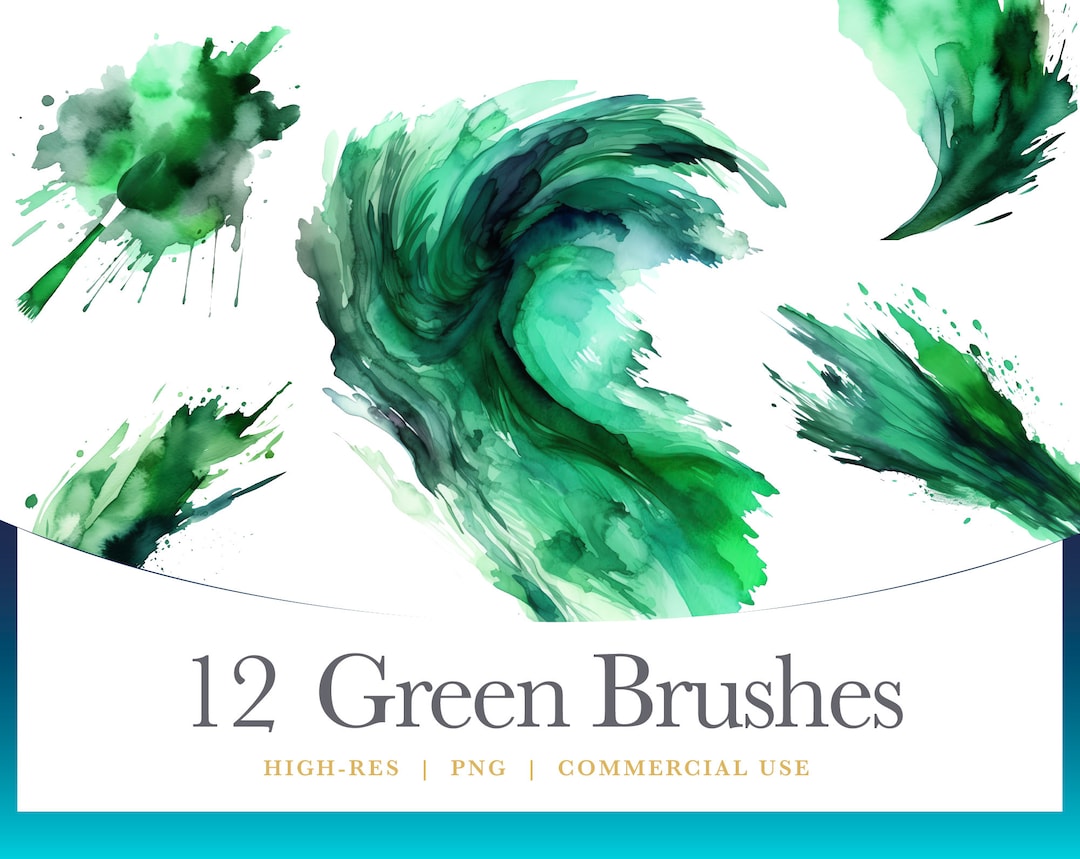 Green Watercolor Brush Stroke Clip Art: Ink Texture Graphics (digital ...