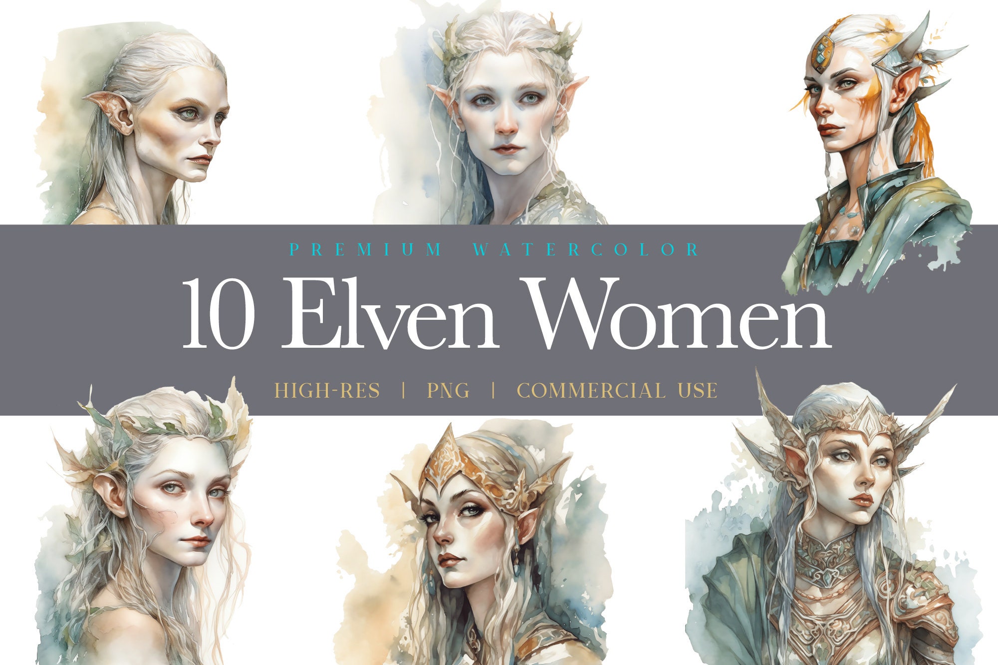 Watercolor Elven Women Clipart, Digital Graphics for Commercial Use ...