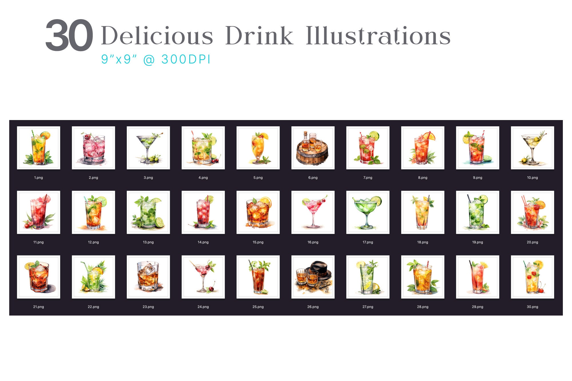 Watercolor Cocktail Clipart Cocktail Clipart Bar Menu Summer Party Digital Graphics For