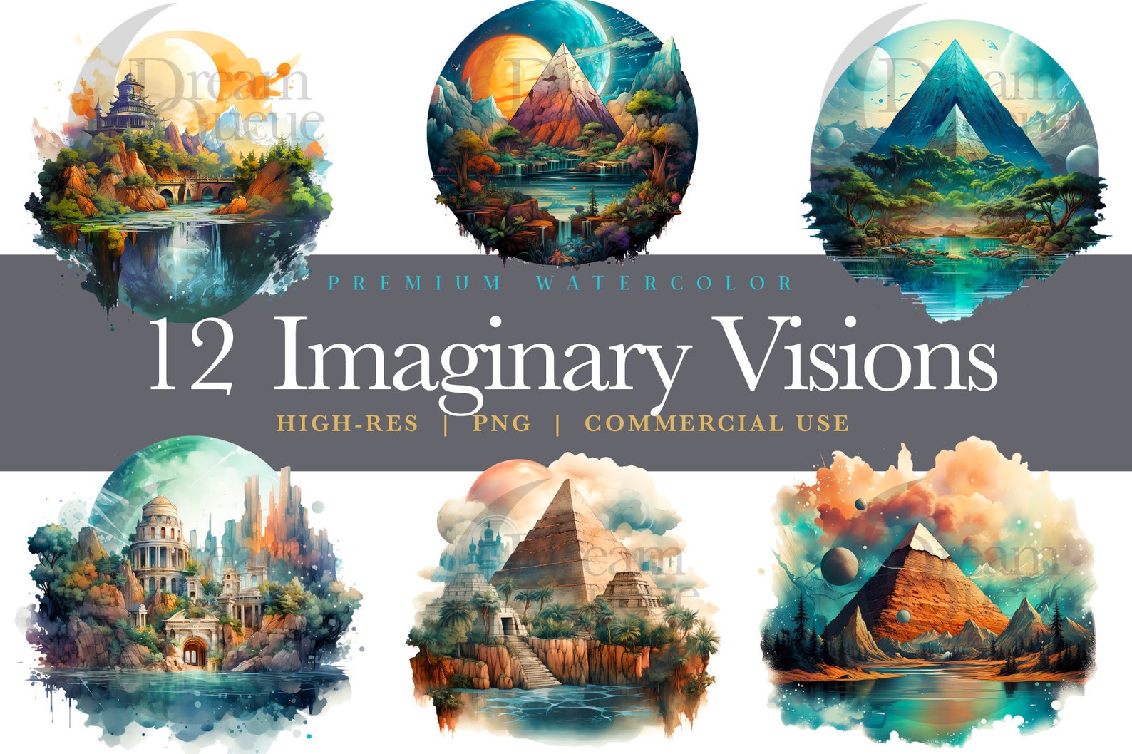 Watercolor Pyramid Clipart, Floating Island, Digital Graphics for ...