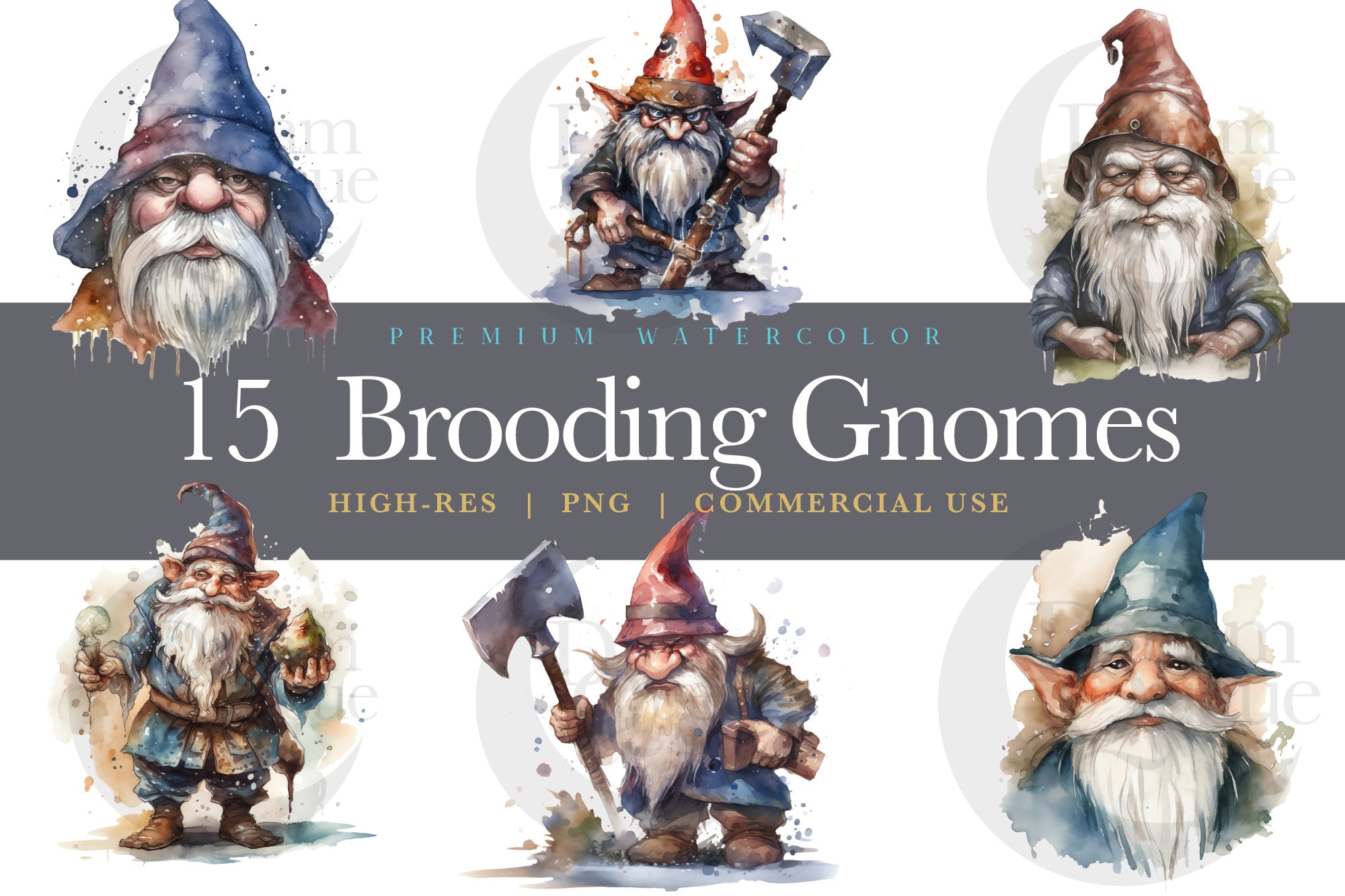 Watercolor Gnome Clipart, Grumpy Gnome Fantasy, Digital Graphics for ...