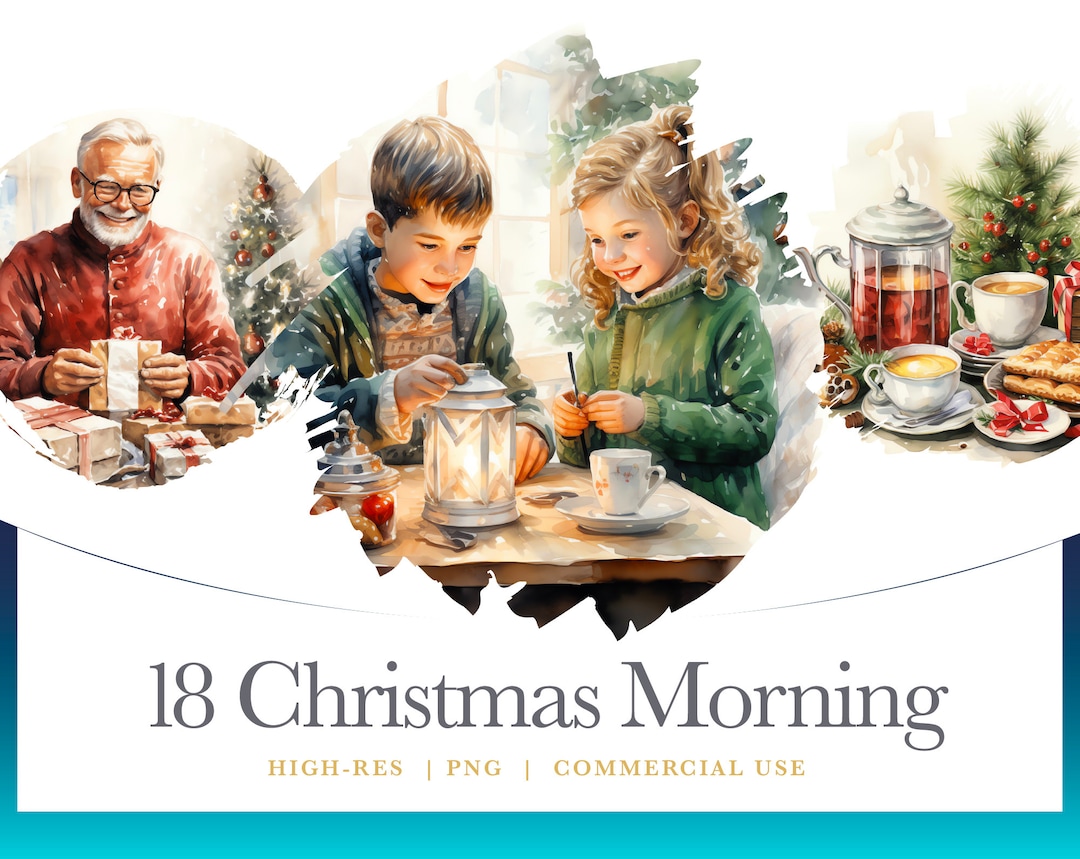 Watercolor Christmas Morning Clipart, Merry Christmas Clipart, Digital ...