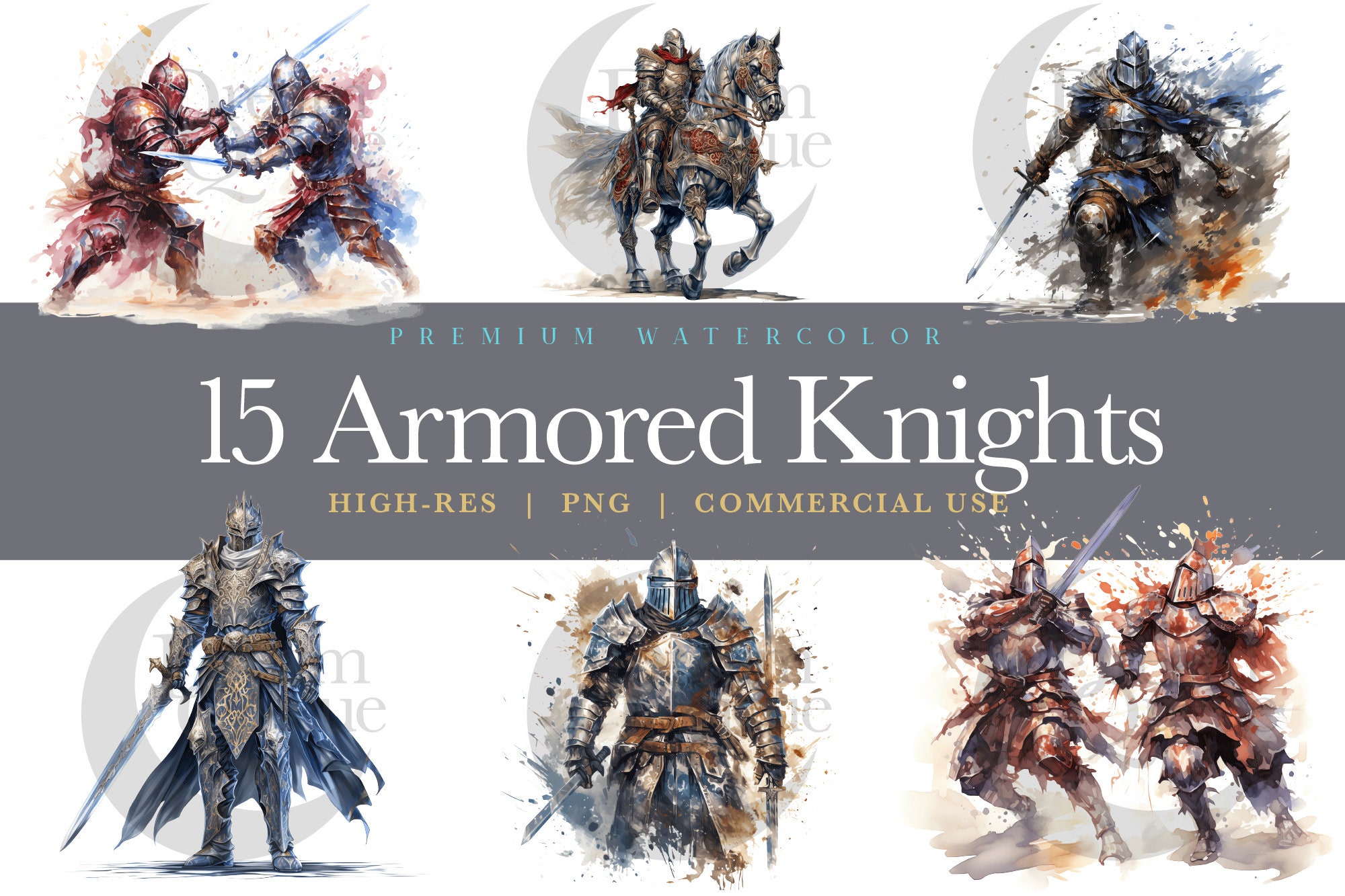 Watercolor Armored Knights Clipart, Medieval Knight, Digital Graphics ...